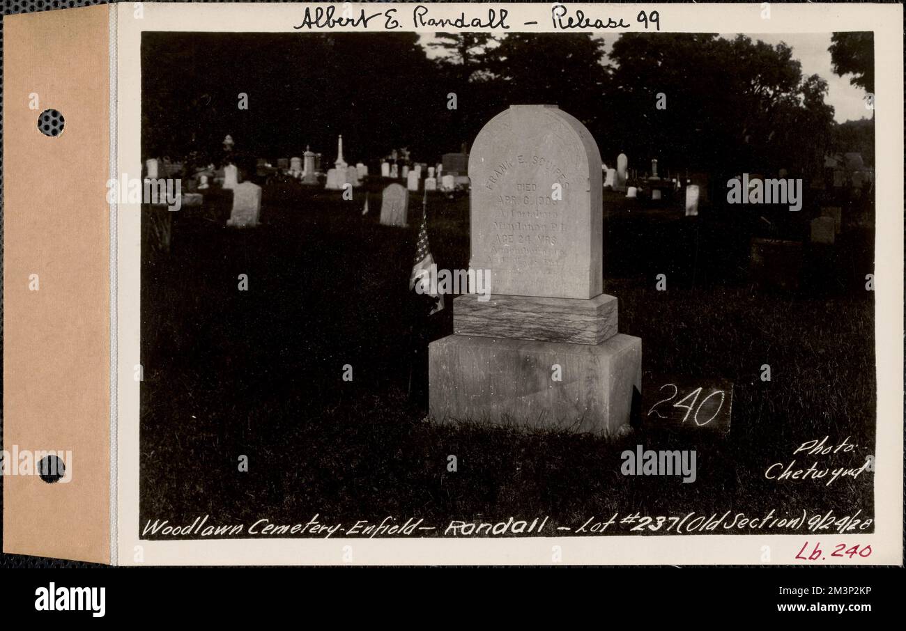 Randall, Woodlawn Cemetery, old section, lot 237, Enfield, Mass., Sept ...