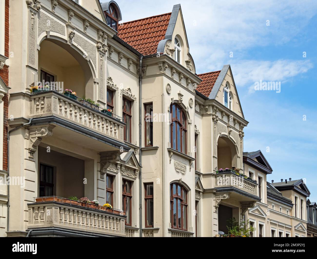 Facades of historical buildings in the old town of the residential town ...