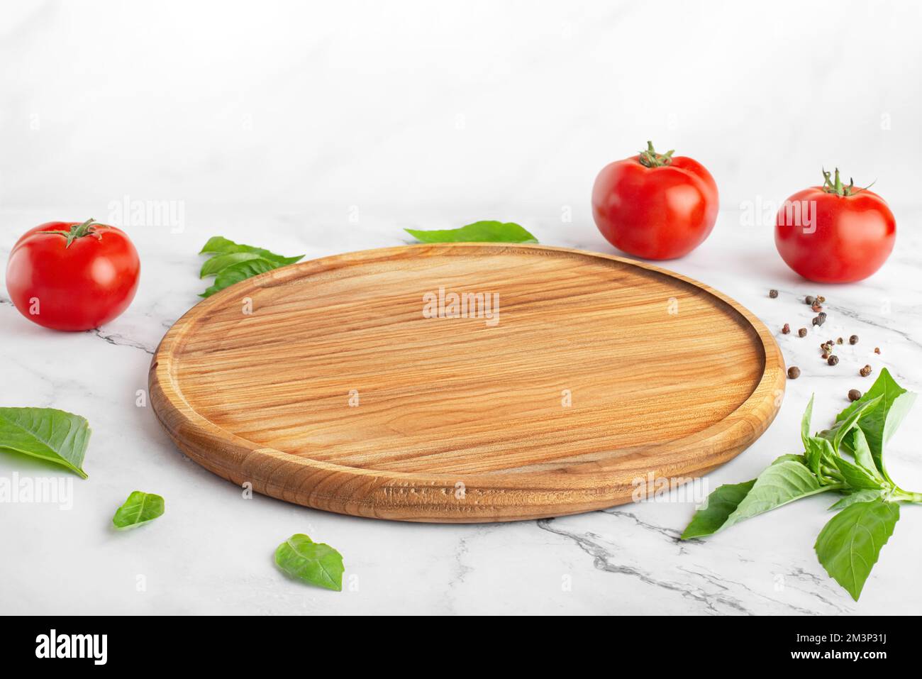 culinary background for cooking pizza. Wooden board and vegetables on ...