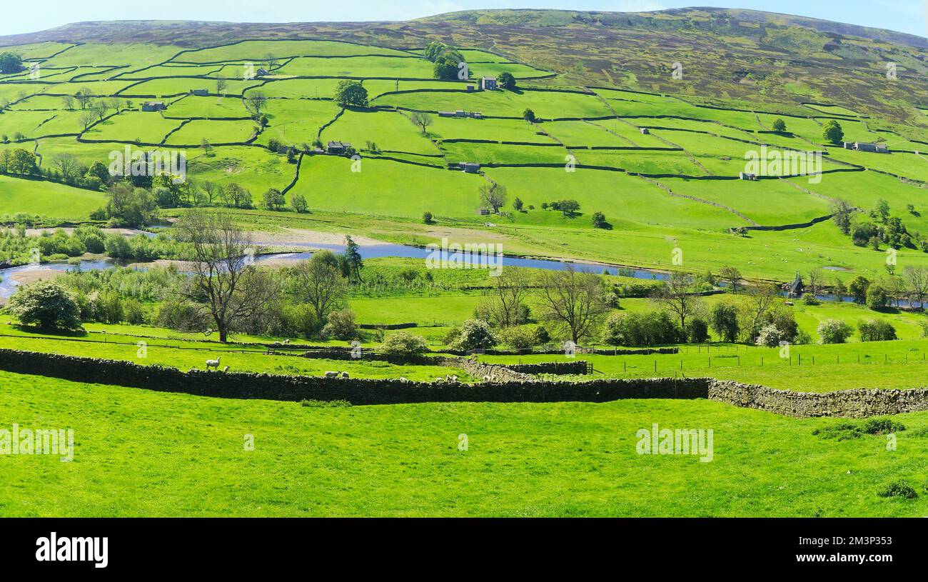 Panorama, Looking south over Swaledale, and river Swale, from Reeth ...