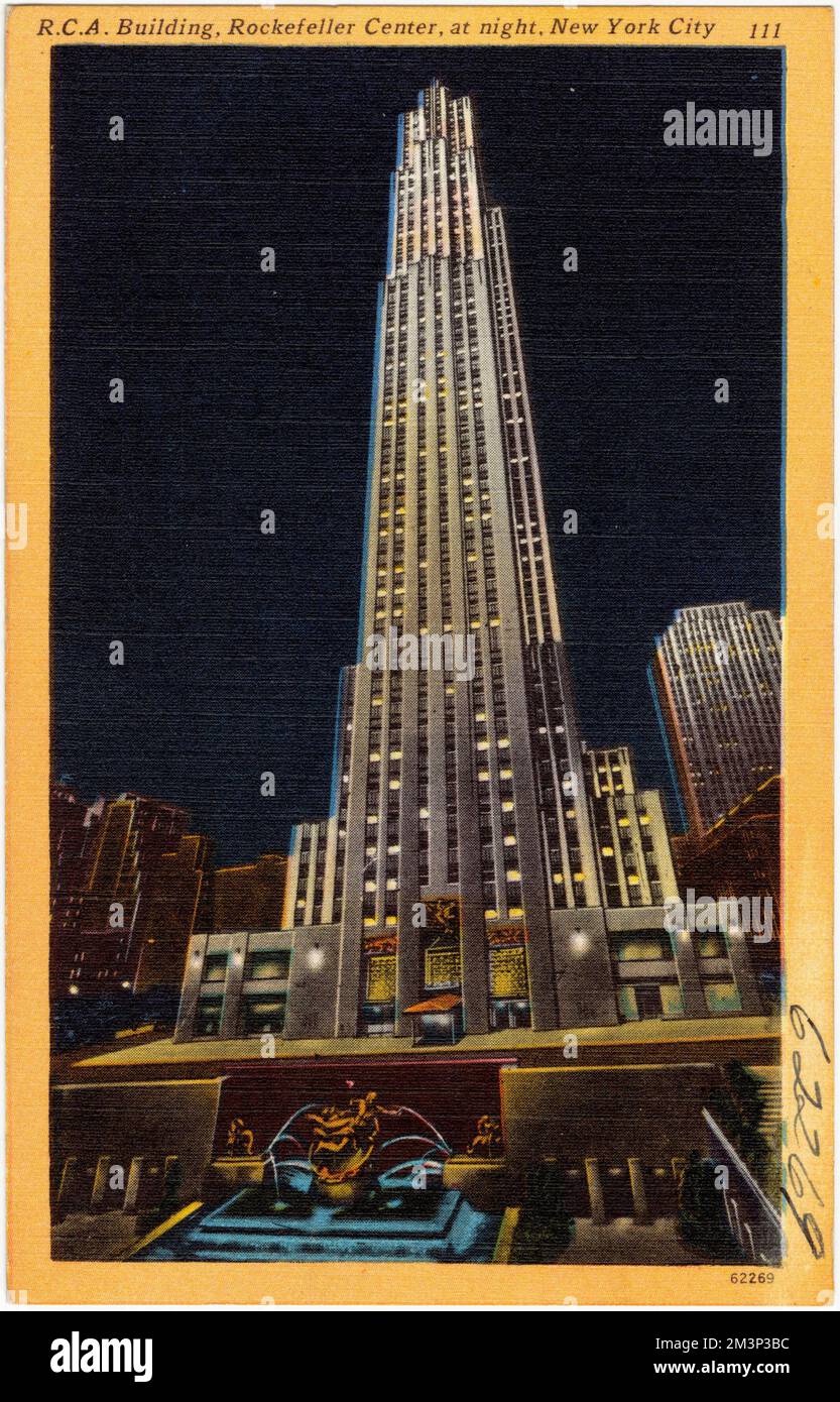 R.C.A. Building, Rockefeller Center, at night, New York City ...