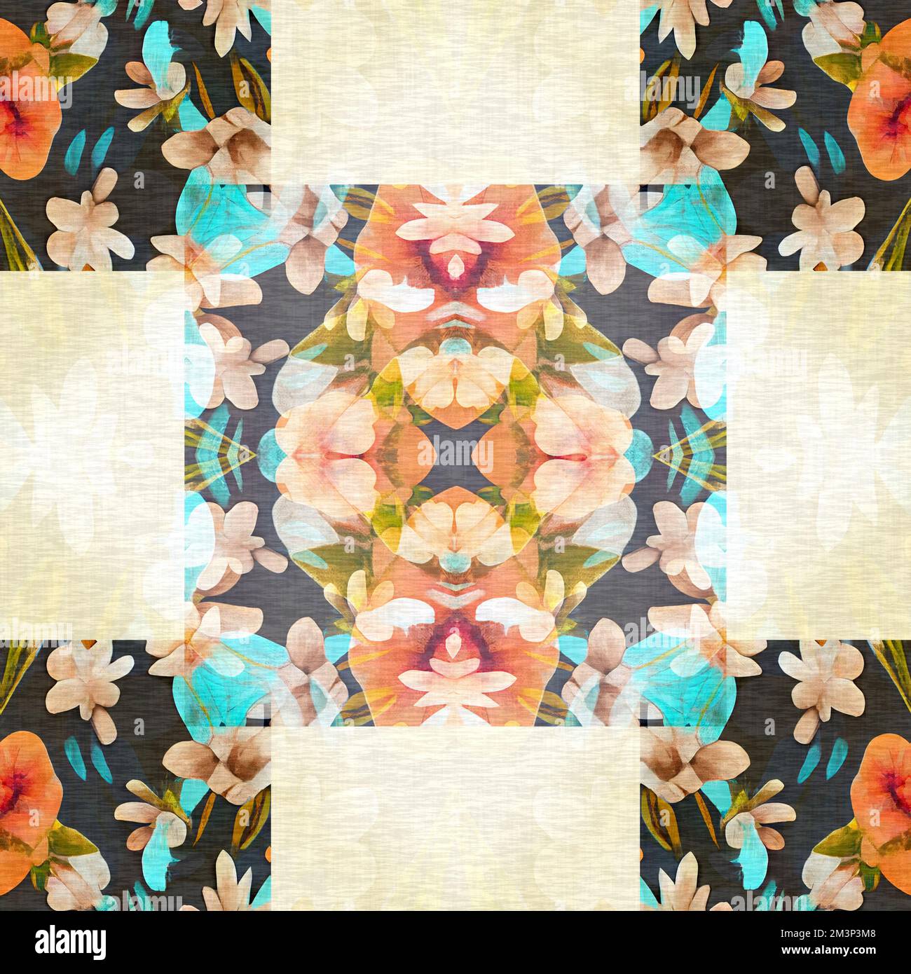 Floral patchwork quilt seamless pattern. Ornate geo swatch for exotic ...