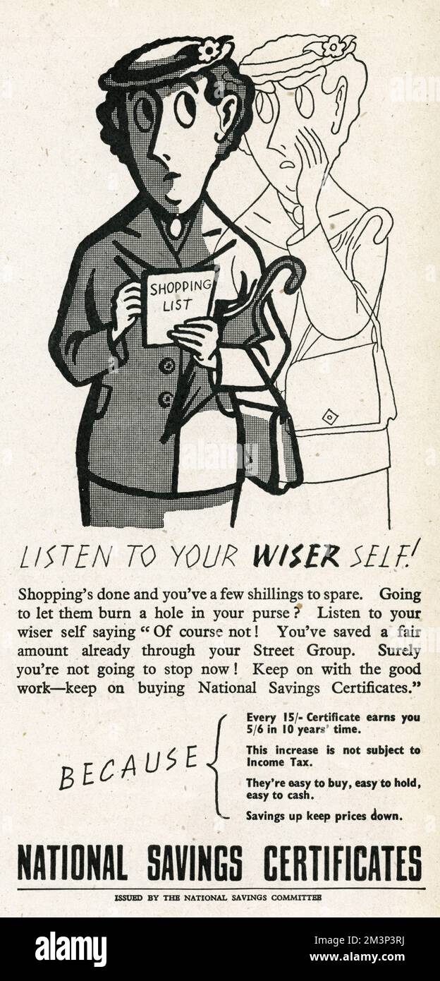 Advert from the National Savings Committee 1946 Stock Photo - Alamy