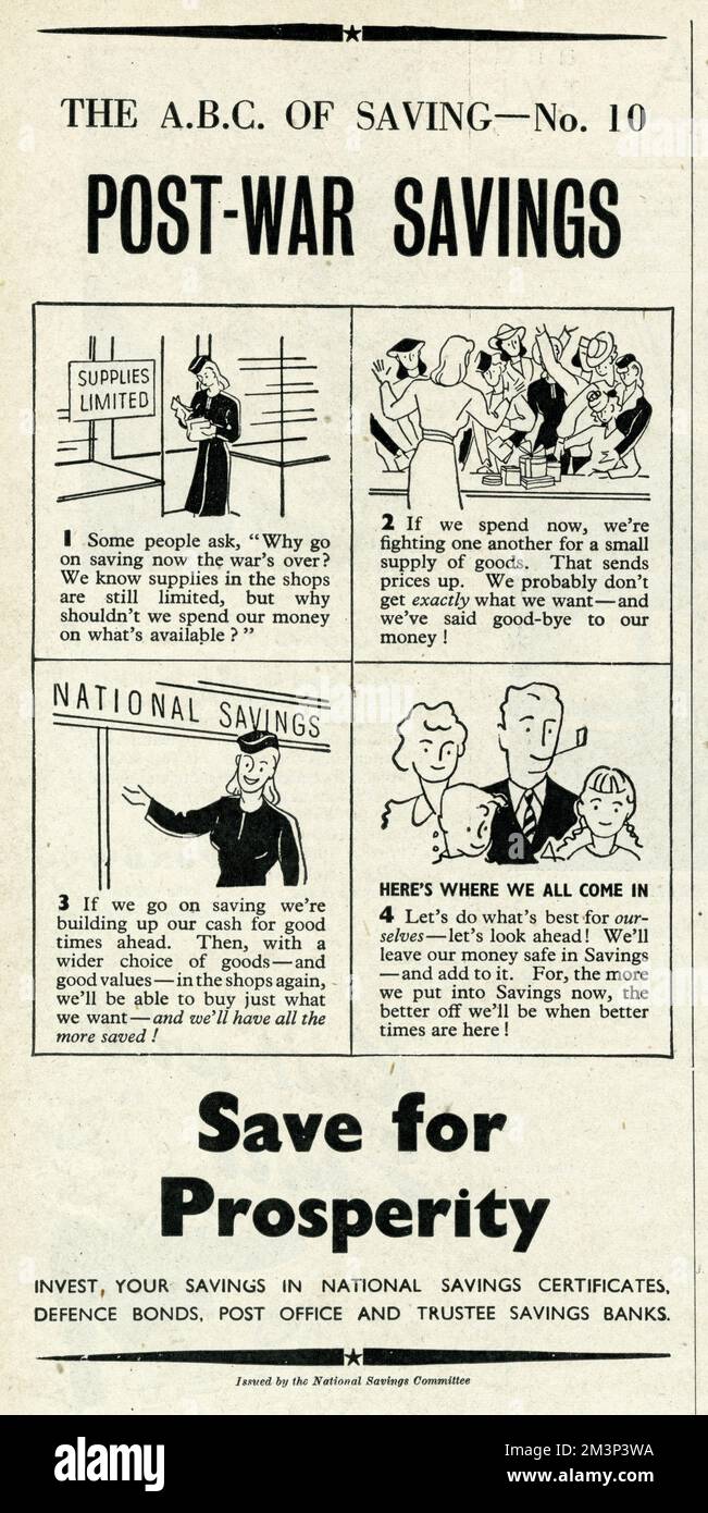 Advert from the National Savings Committee 1946 Stock Photo - Alamy