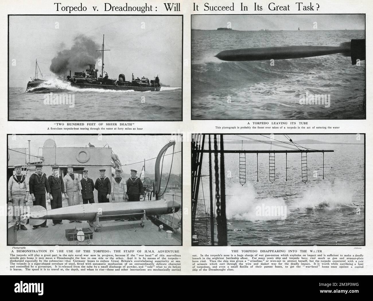 A torpedo boat, a torpedo being fired and disappearing into the water ...