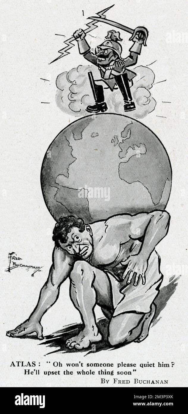 Cartoon, Atlas with Kaiser Wilhelm on a globe, WW1 Stock Photo - Alamy