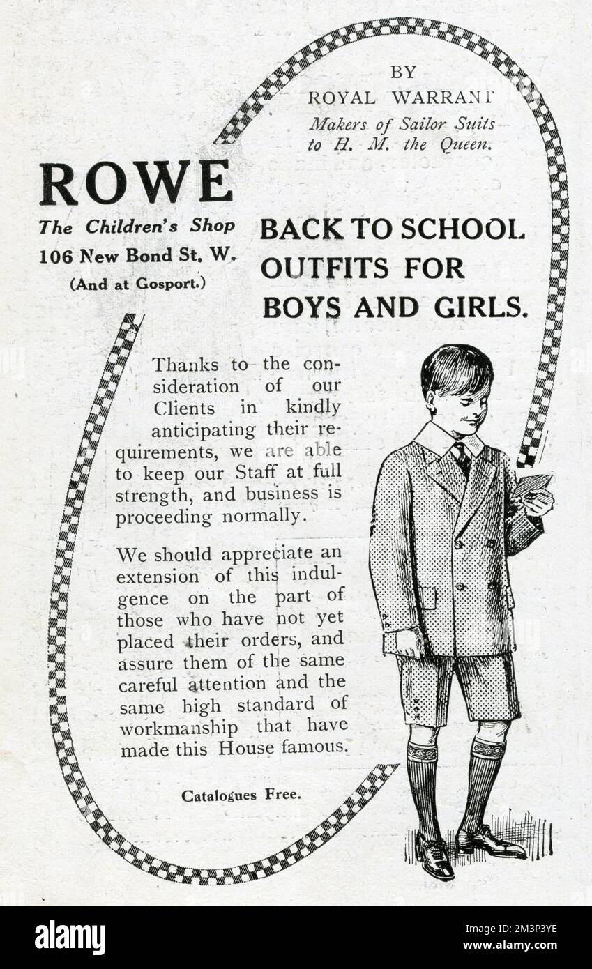 Advertisements for Rowe and D H Evans school outfits. Rowe, in New Bond ...
