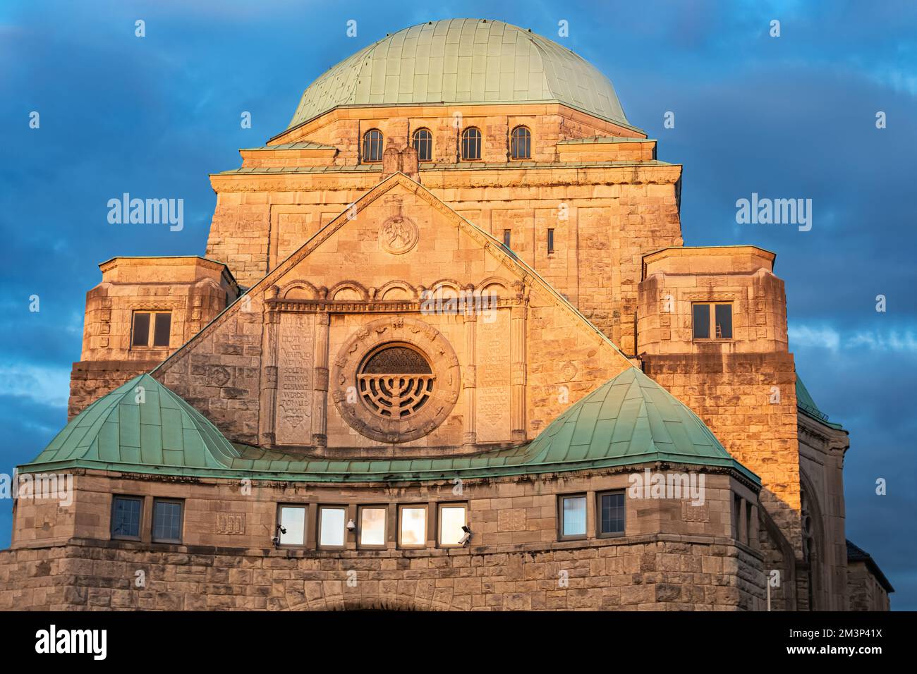 Sunset view of the dome of the picturesque restored synagogue in the ...