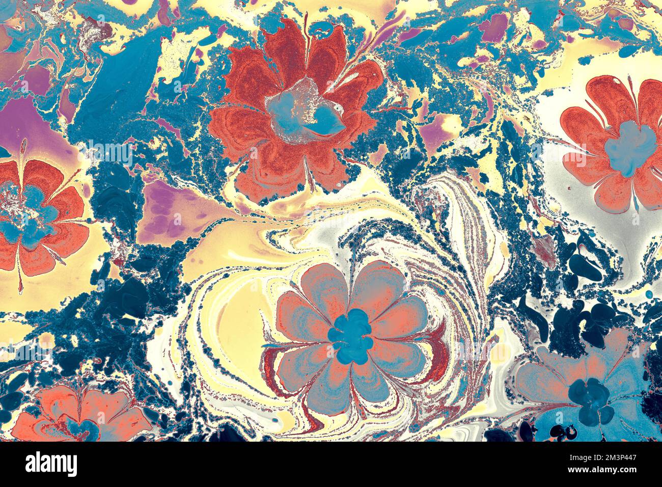 Abstract ebru cover art. Floral Ebru marbling texture background design ...