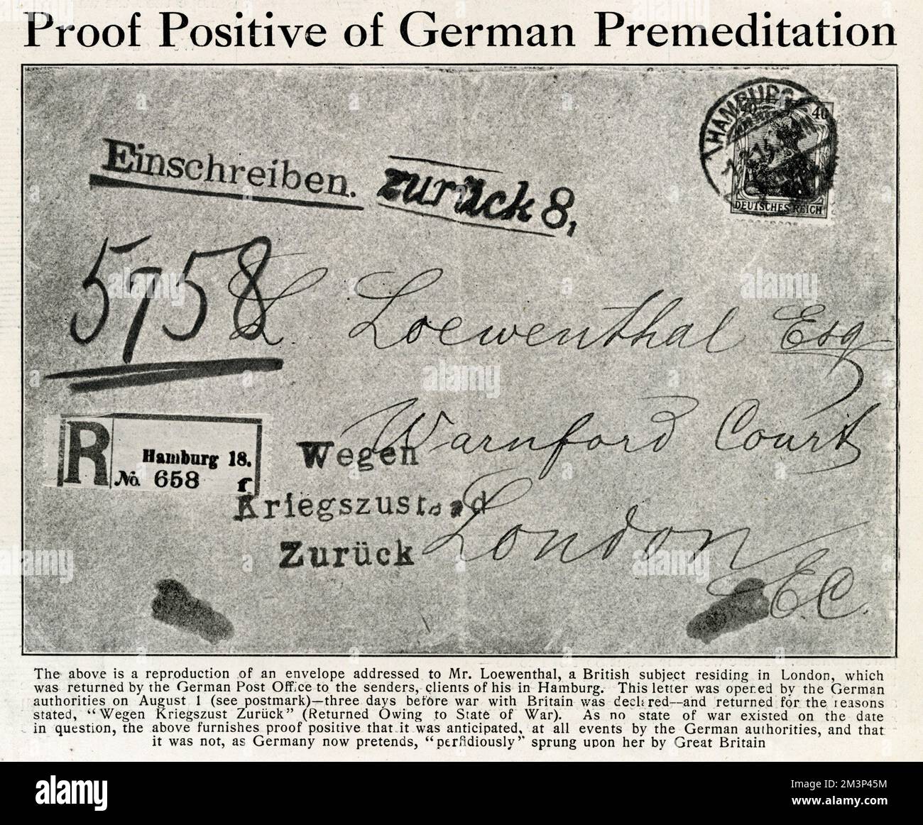 Letter returned to sender, WW1 Stock Photo - Alamy