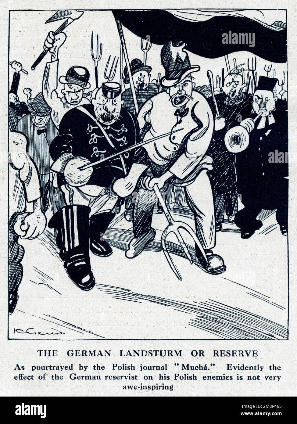 Cartoon, Polish view of German reservists, WW1 Stock Photo - Alamy