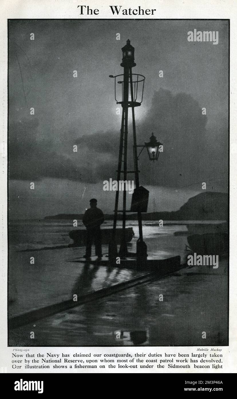 Naval reservist on duty, Sidmouth beacon light, WW1 Stock Photo - Alamy