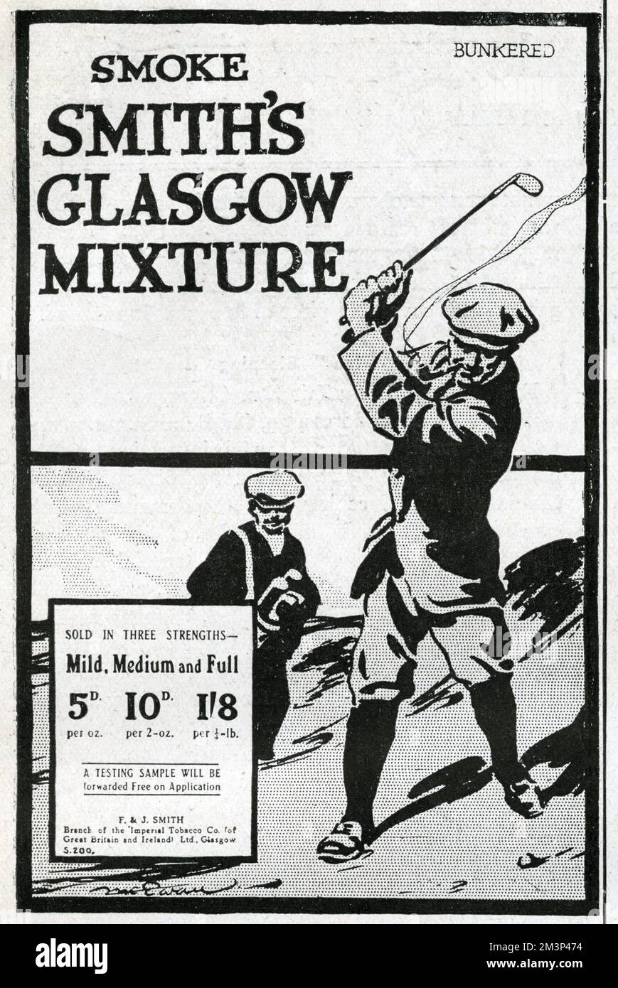 Advertisement for Smith's Glasgow Mixture, tobacco in three strengths ...