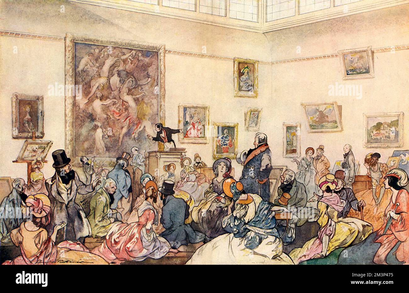 Bidders at a fine art auction at Christie's auctioneers in the mid ...