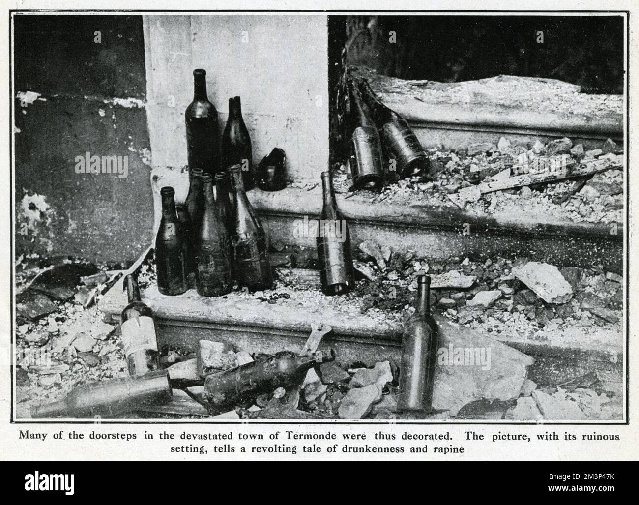 Bottles in the ruins of Termonde (Dendermonde), Belgium, during the ...
