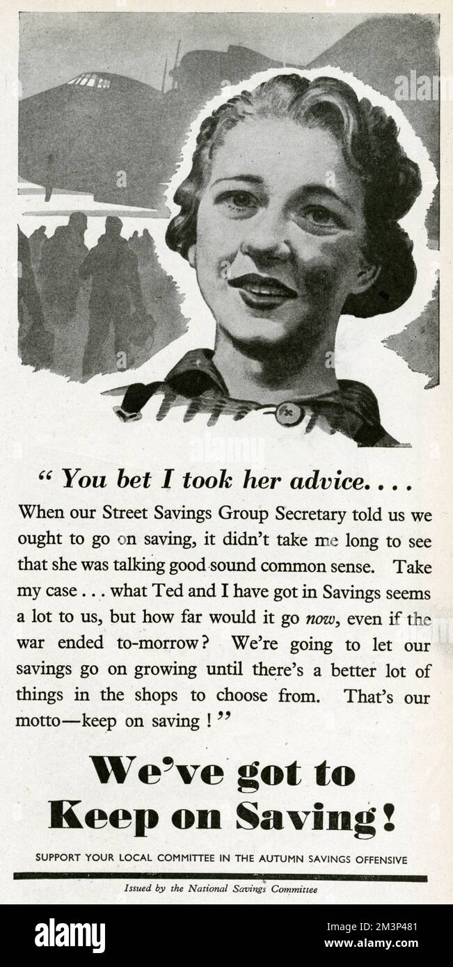 Advert for National Savings Committee 1944 Stock Photo - Alamy