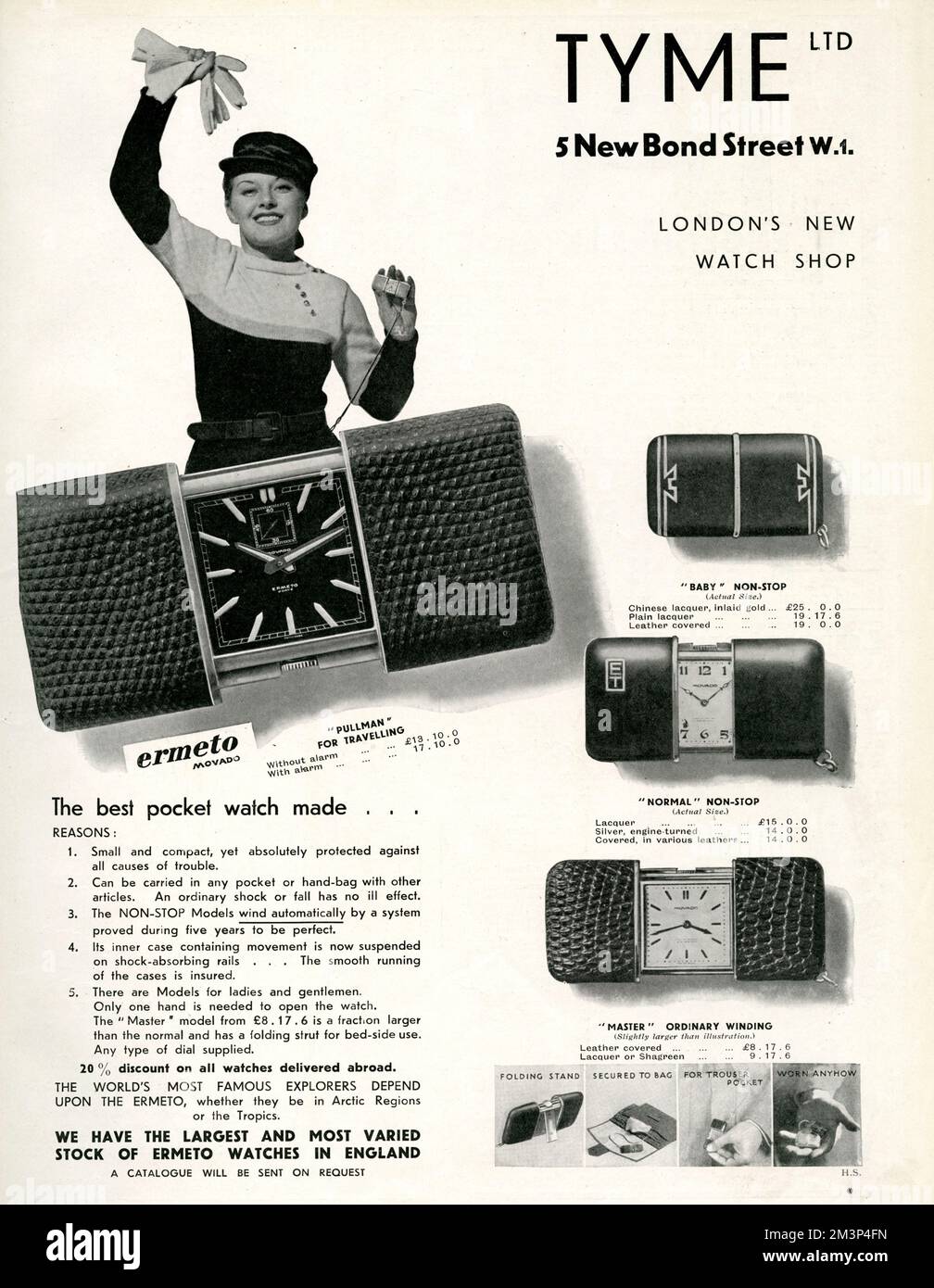 Advert for Tyme, Ermeto Movado ladies pocket watch 1933 Stock Photo - Alamy