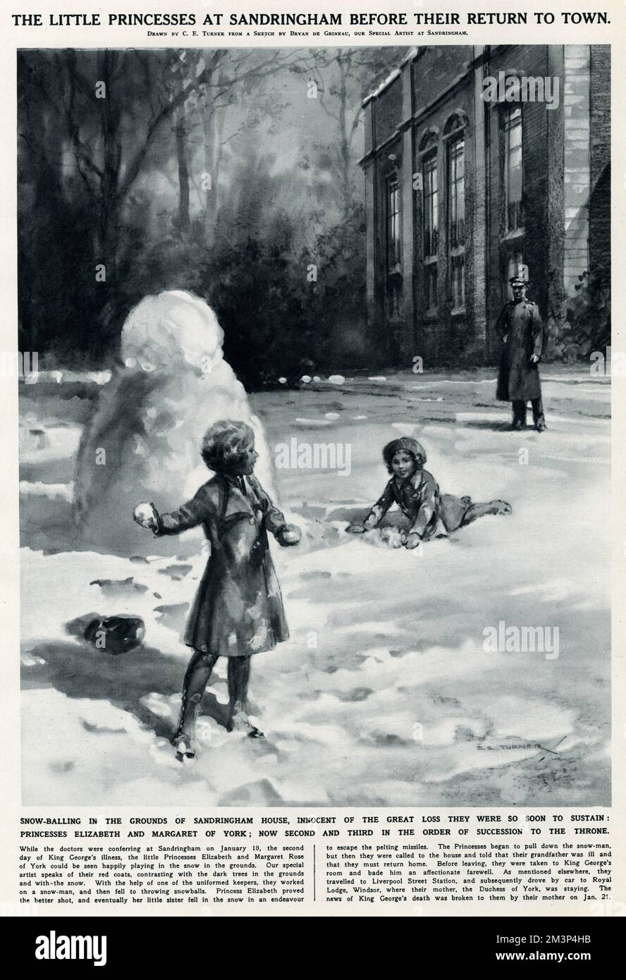 Princess Elizabeth & Margaret in snow at Sandringham Stock Photo - Alamy