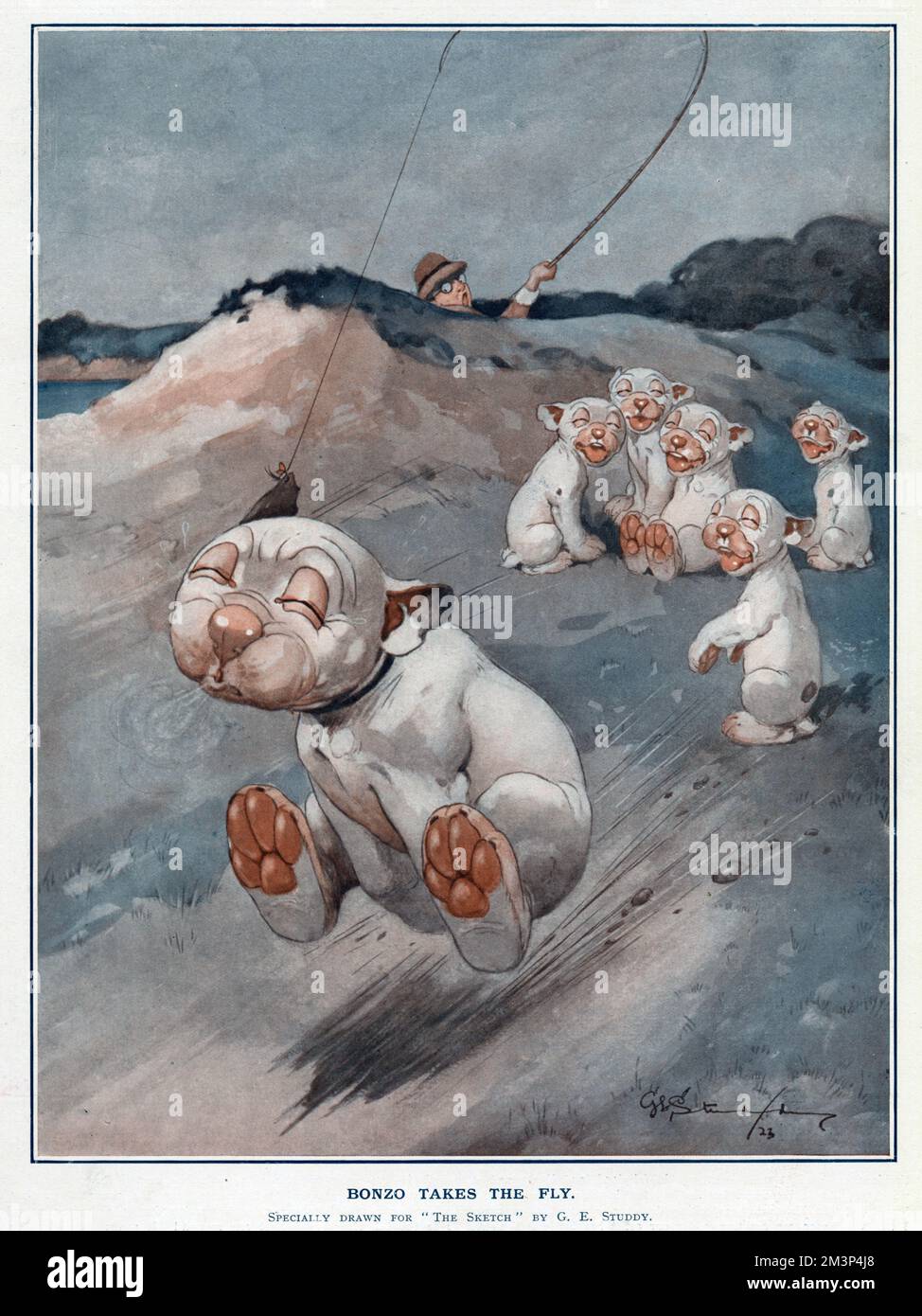 Bonzo takes the fly by George Studdy Stock Photo - Alamy