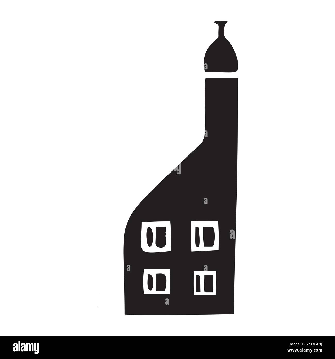 Cute house blockprint vector illustration. Cottage building icon Stock ...