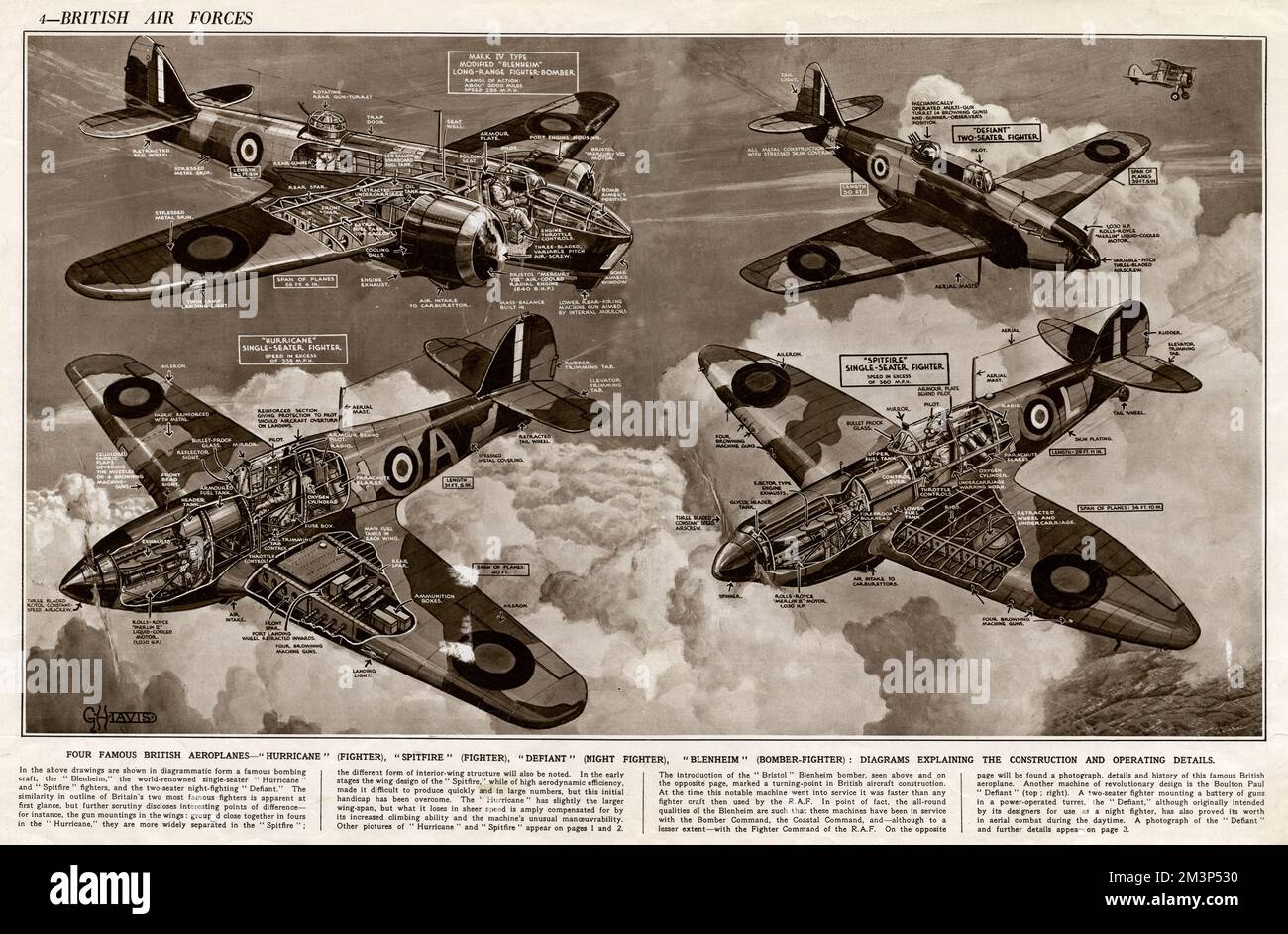 Four famous British aeroplanes: the Hurricane (fighter), the Spitfire ...