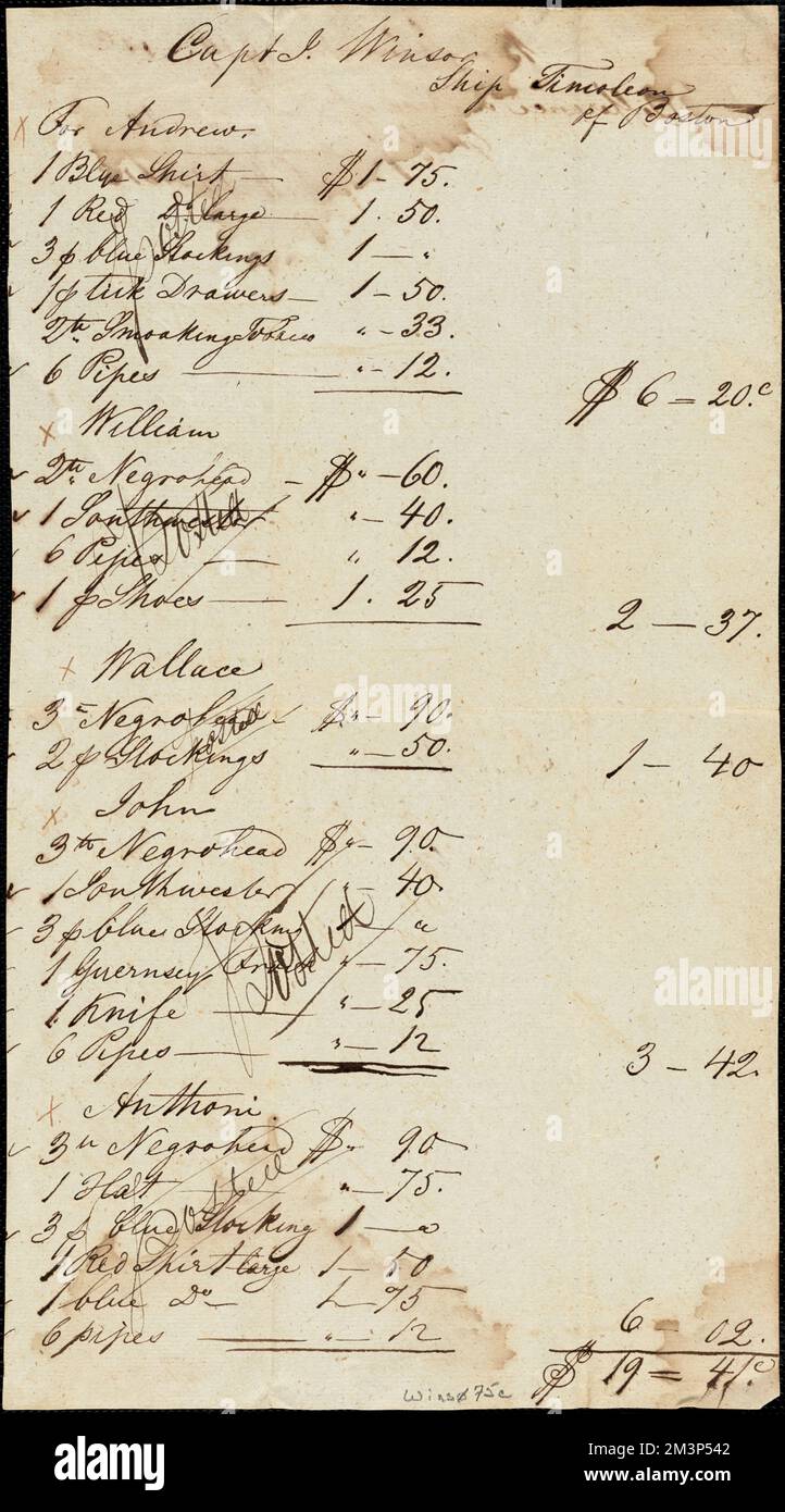 Receipt for seaman's clothing, Simon Unna , Clothing and dress ...