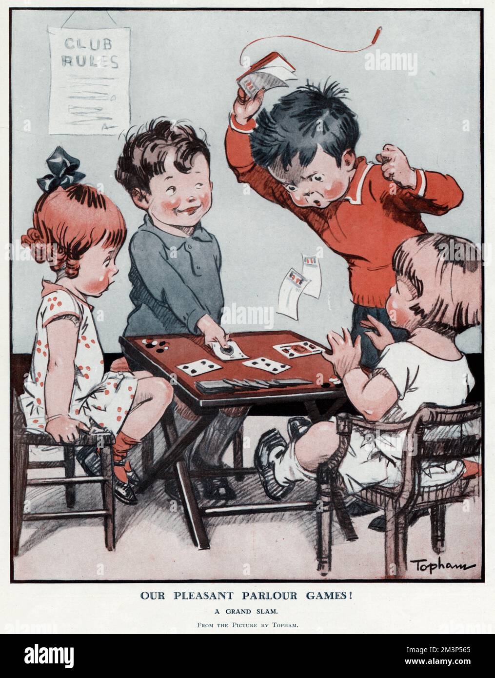 Children sitting around a table playing cards. Date: 1928 Stock Photo ...