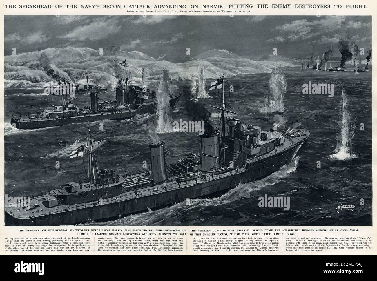 Second British action in Narvik harbour by G. H. Davis Stock Photo - Alamy