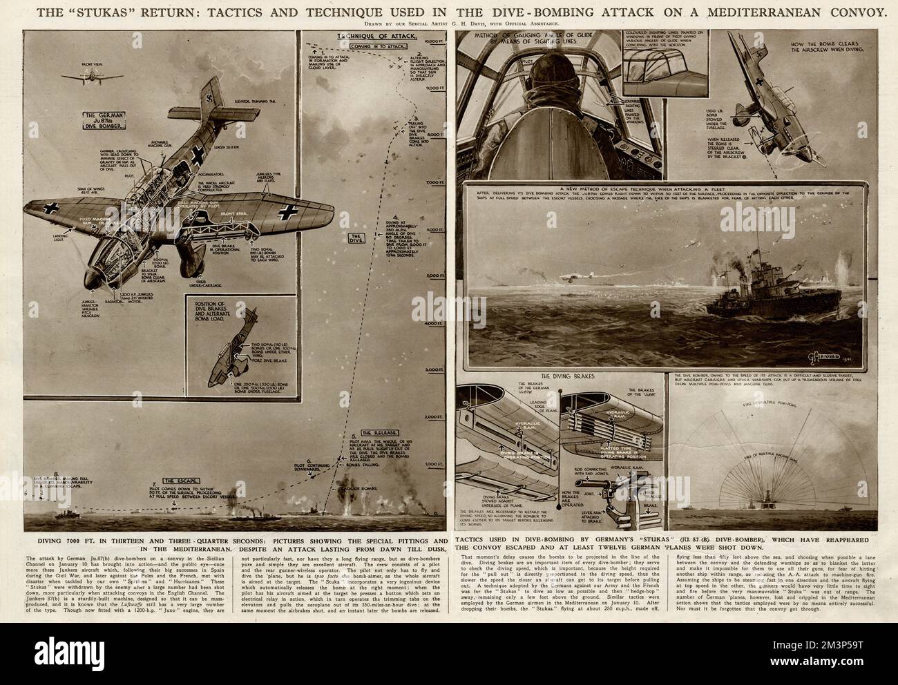 Dive-bombing attack on Mediterranean convoy by G. H. Davis Stock Photo ...