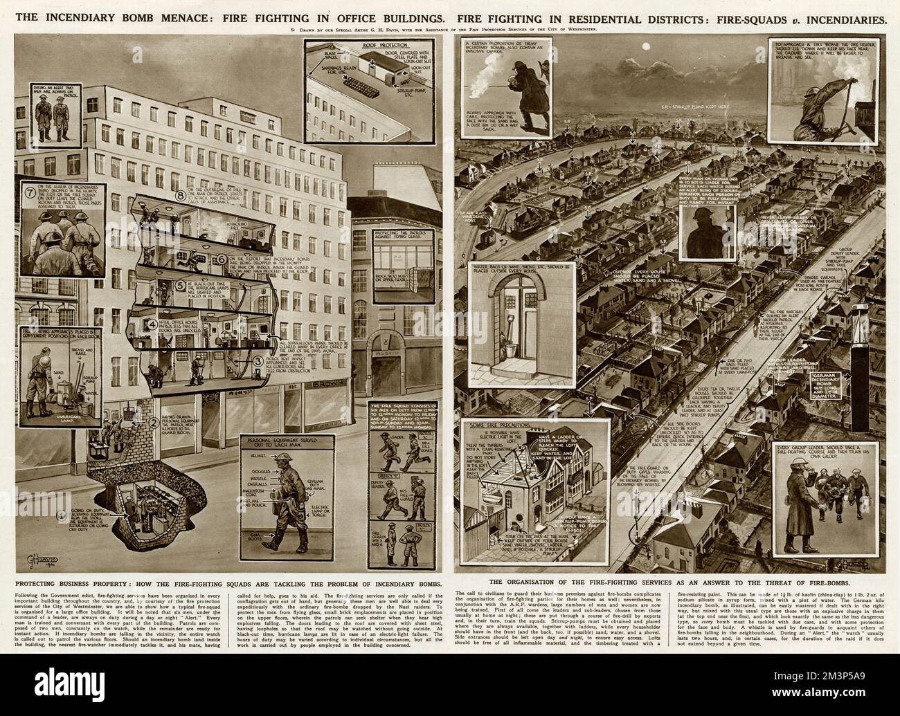 Fire fighting on the Home Front by G. H. Davis Stock Photo - Alamy