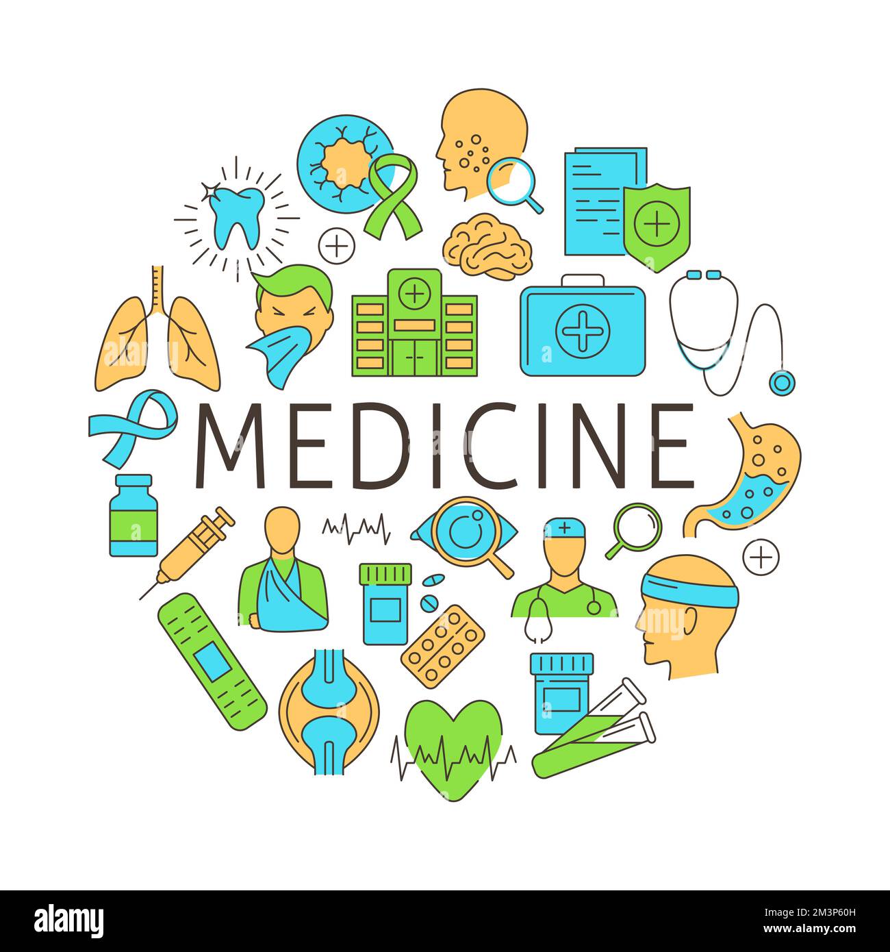 Medicine and healthcare round poster in line style. Medical banner ...