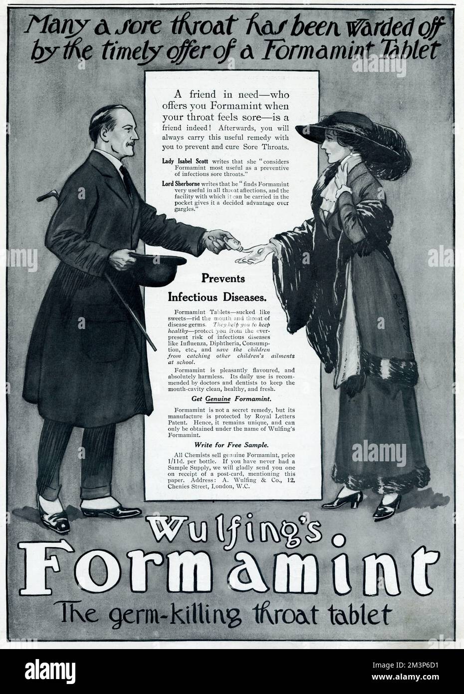 Advert for Wulfing's Formamint tablets 1913 Stock Photo - Alamy