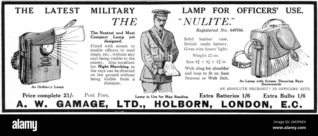 The latest military lamp from Gamage's, World War One Stock Photo - Alamy