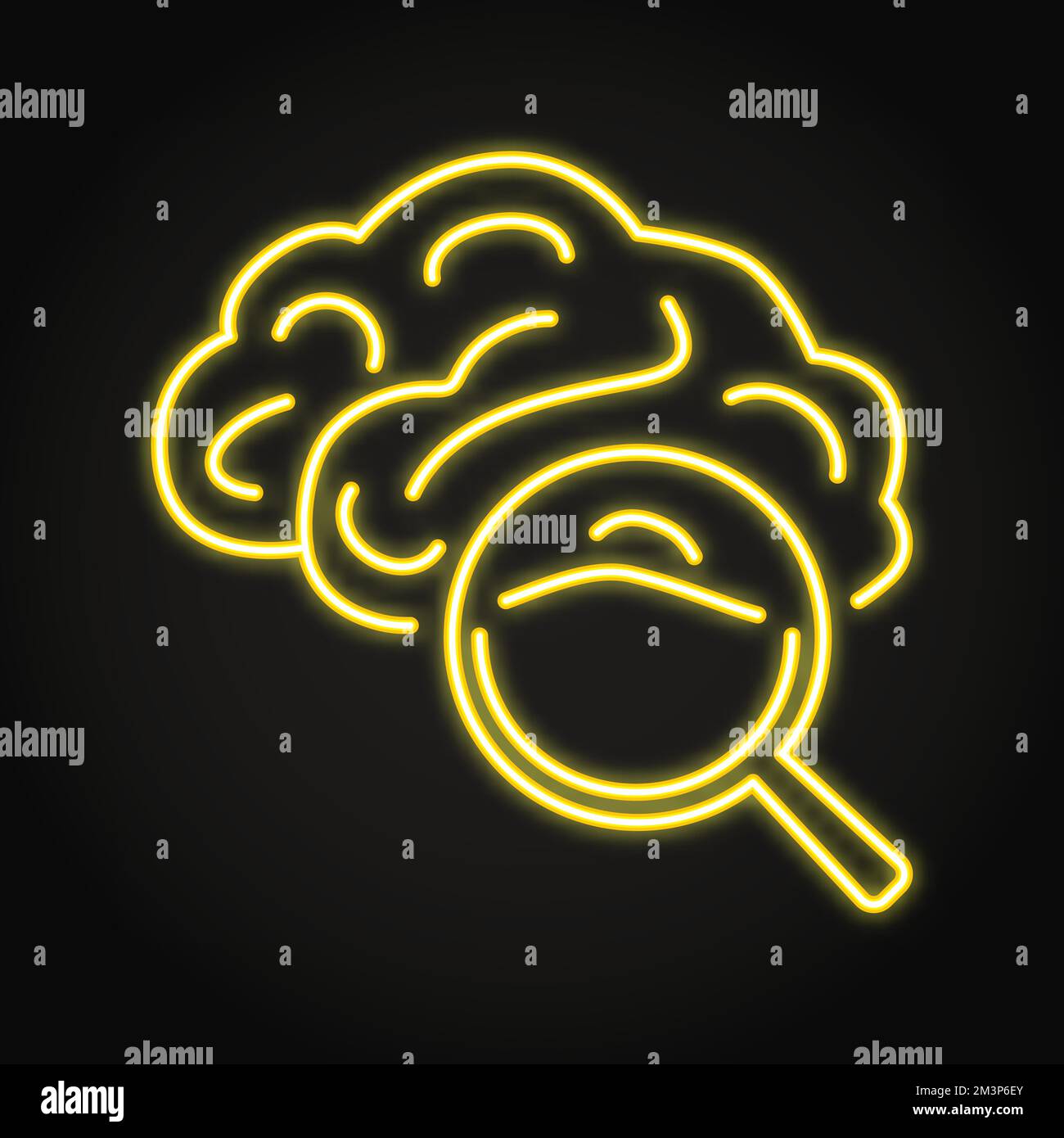 Human brain study neon icon. Brain exploration and research with ...