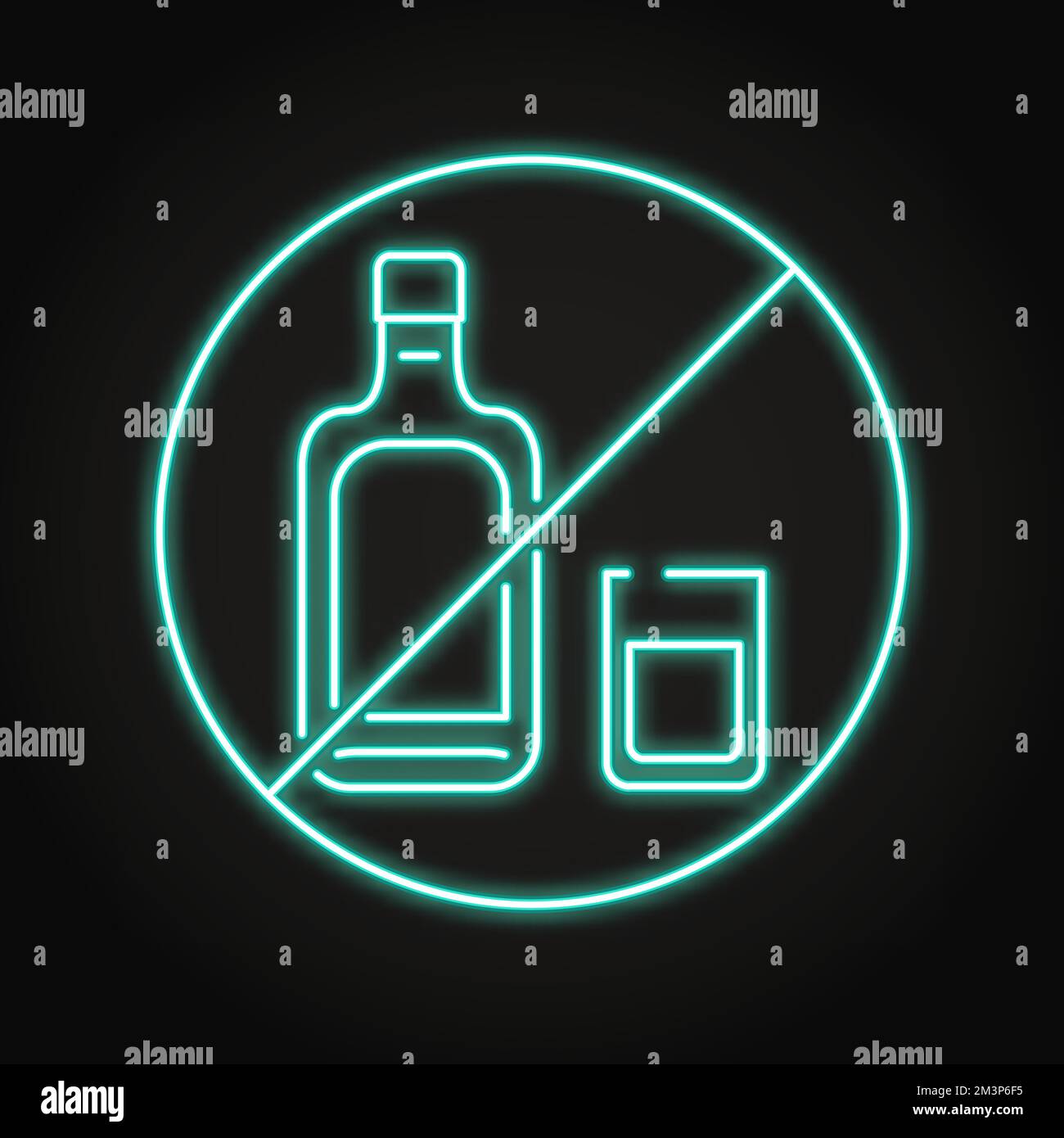 No alcohol neon icon in line style. Stop bad habits. Bottle and glass ...