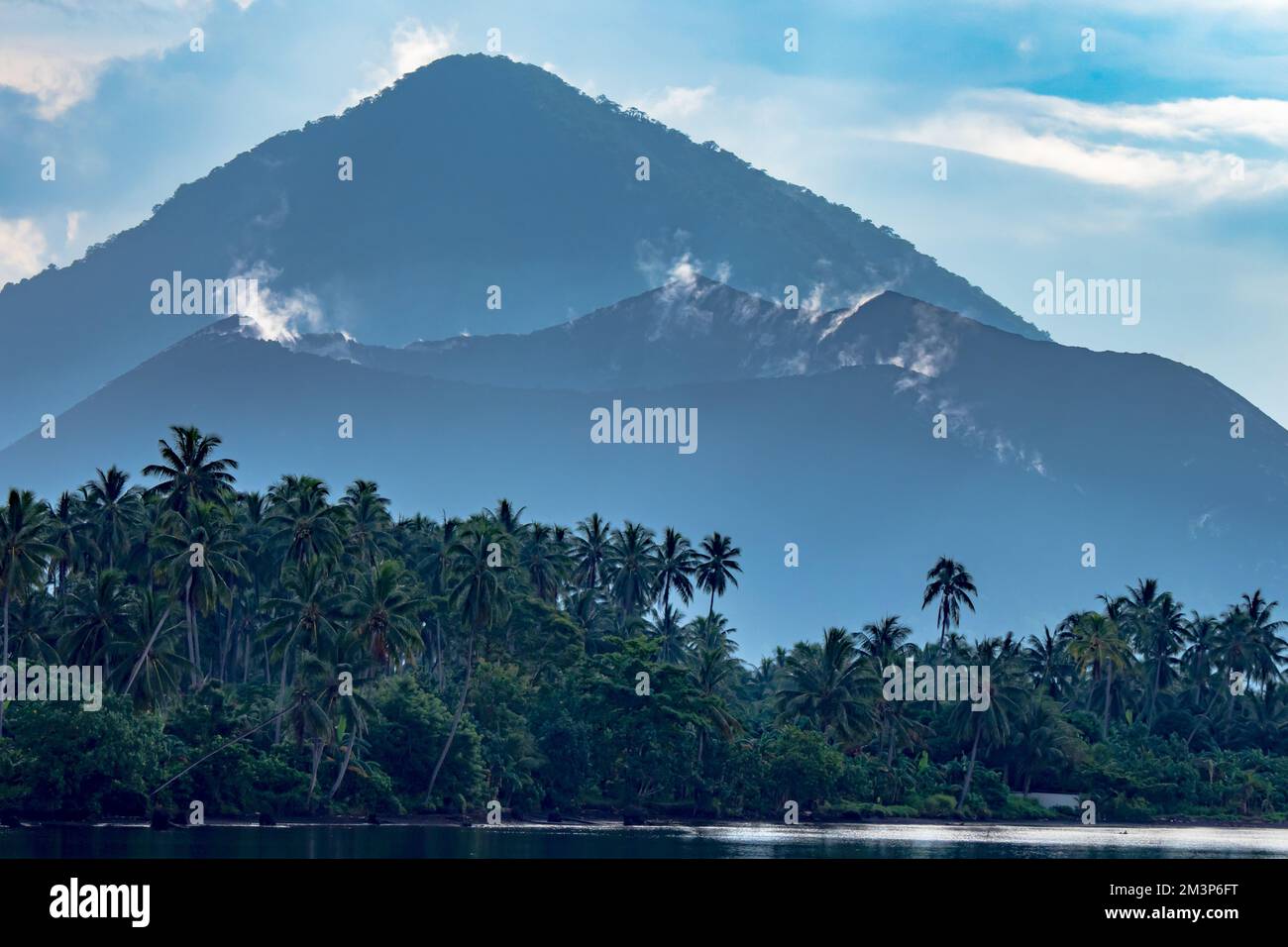Clouds forming above volcano in the south Pacific Ocean - Ring of fire ...