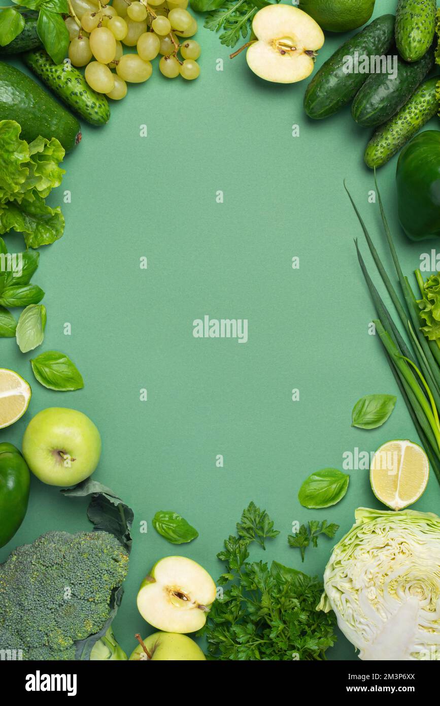 Green culinary background with fresh green vegetables and herbs ...