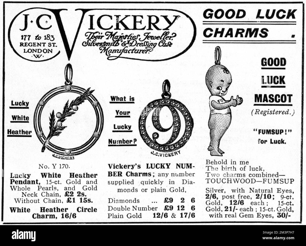 Good luck charms from J. C. Vickery, WW1 Stock Photo - Alamy