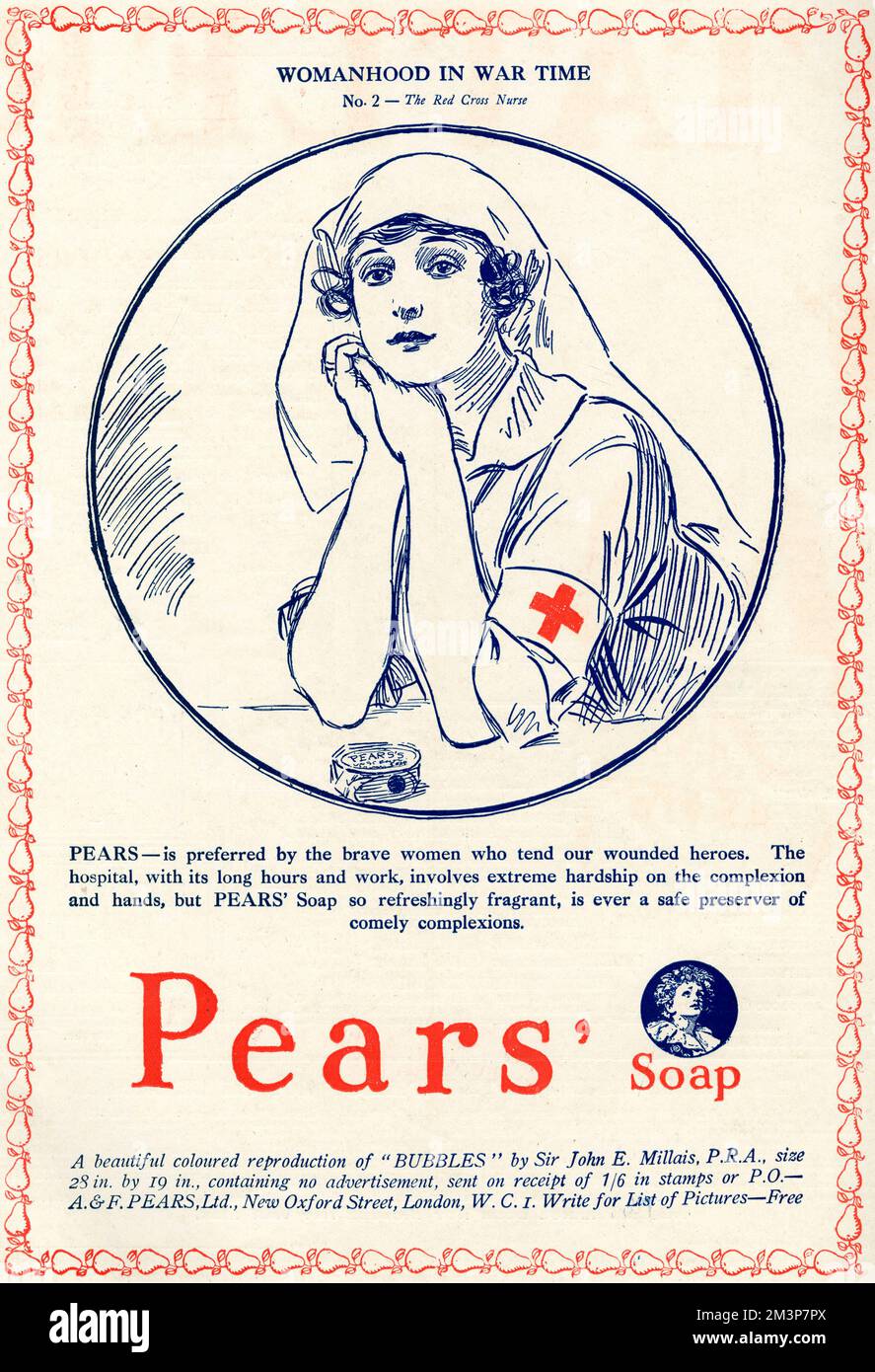 An advertisement for Pears' soap during the First World War, part of a ...