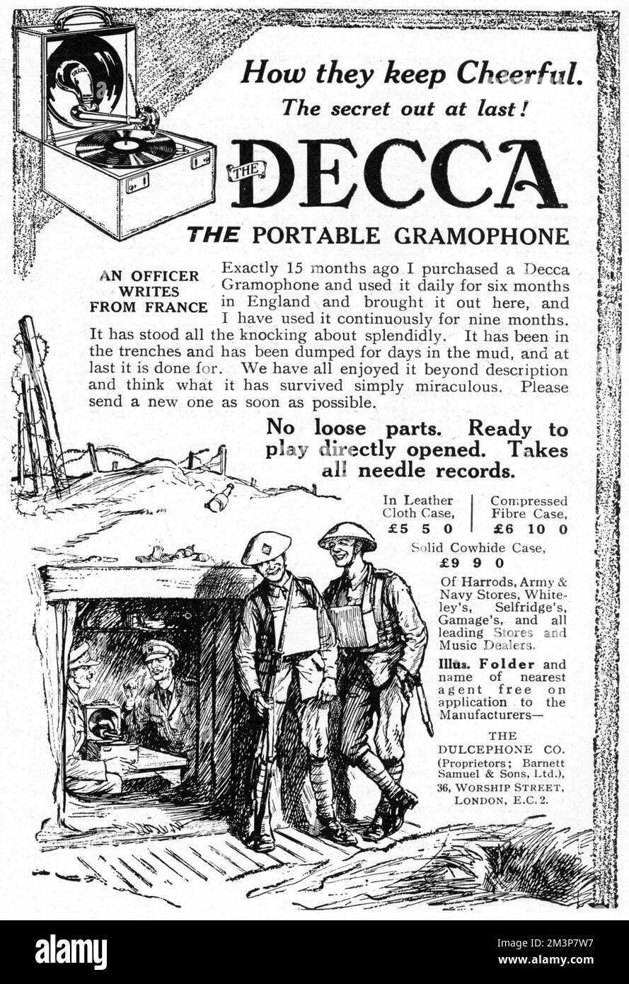 Decca gramophone advertisement, WW1 Stock Photo - Alamy