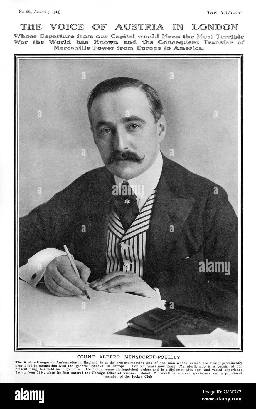 Count Albert Mensdorff-Pouilly, Austro-Hungarian Ambassador Stock Photo ...