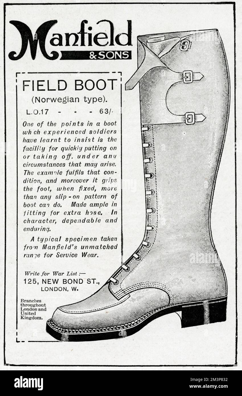 Advert for Manfield field boot 1916 Stock Photo - Alamy