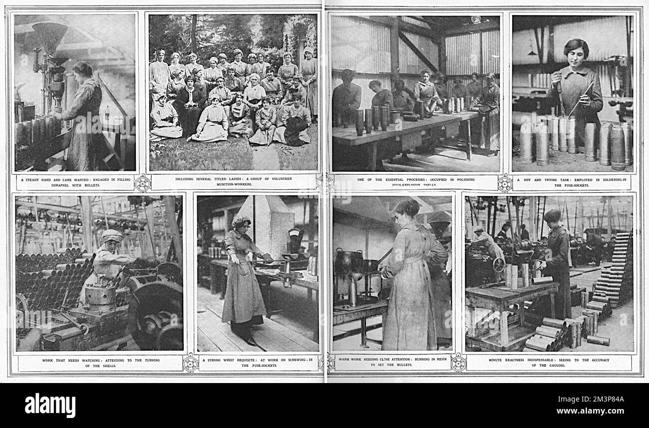 Society munition-workers, lady volunteers making shells, WW1 Stock ...