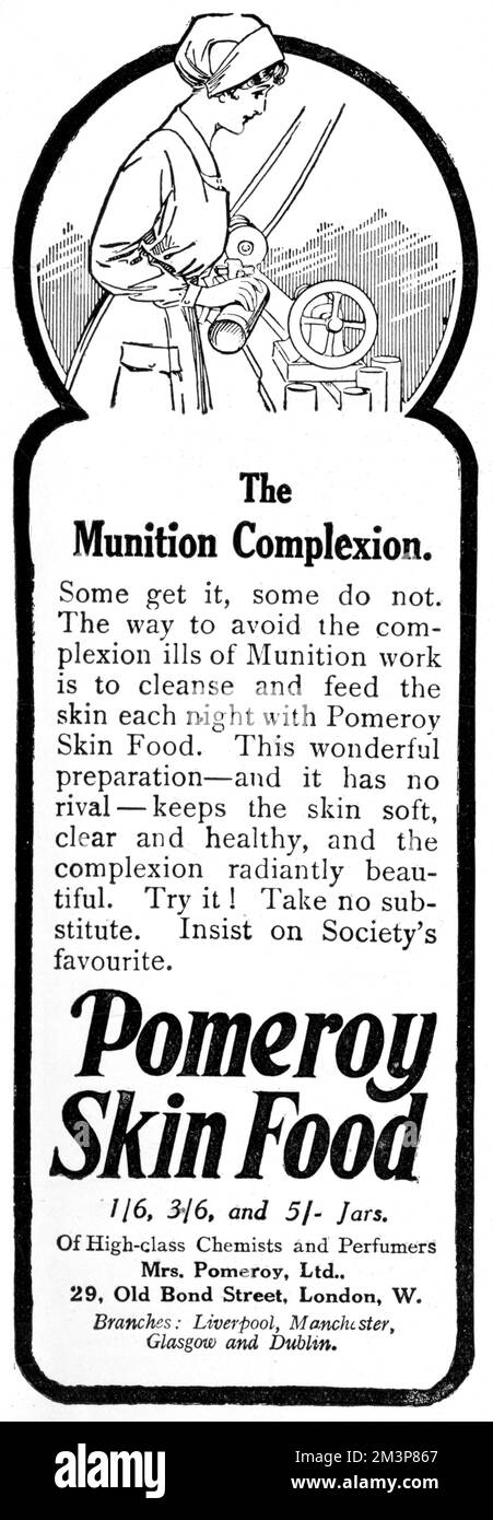 Pomeroy skin food advertisement, skincare for munition worke Stock ...