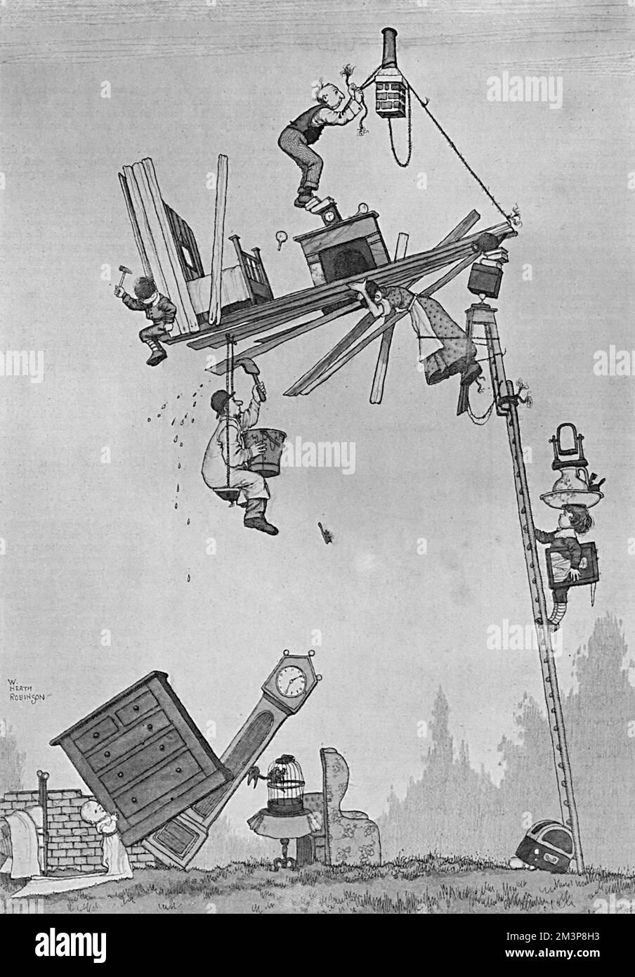 Self-Help in War Time by Heath Robinson Building a Bungalow Stock Photo ...