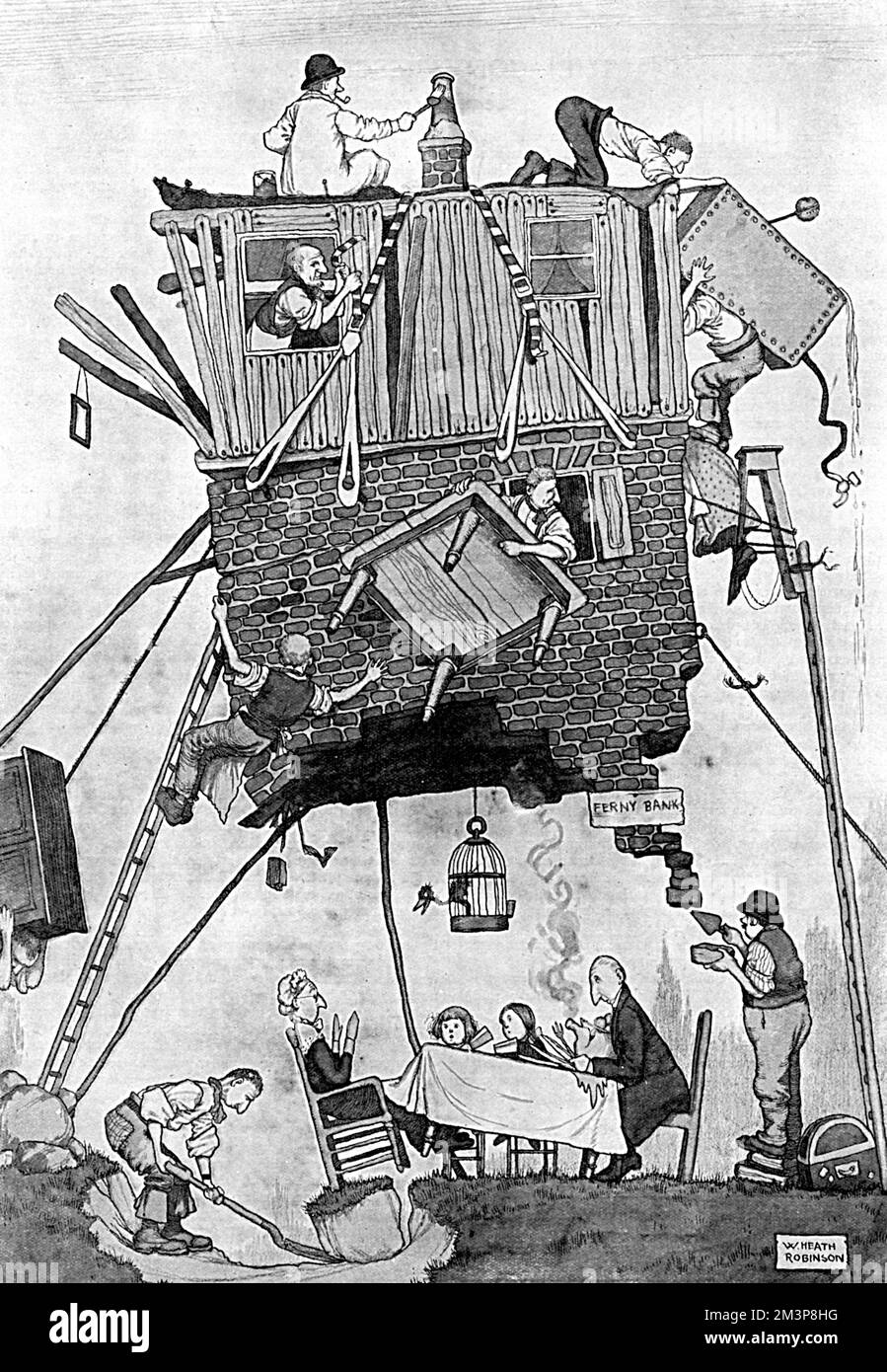 Self-Help in War Time by Heath Robinson Building a Bungalow Stock Photo ...