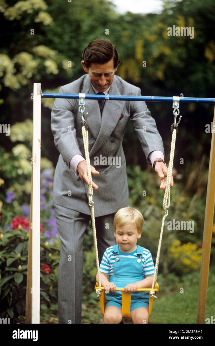 Young Prince william on a swing, pushed by Prince Charles Stock Photo ...