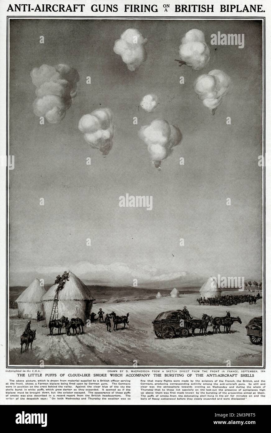 Anti-aircraft guns firing on British biplane, 1914 Stock Photo - Alamy