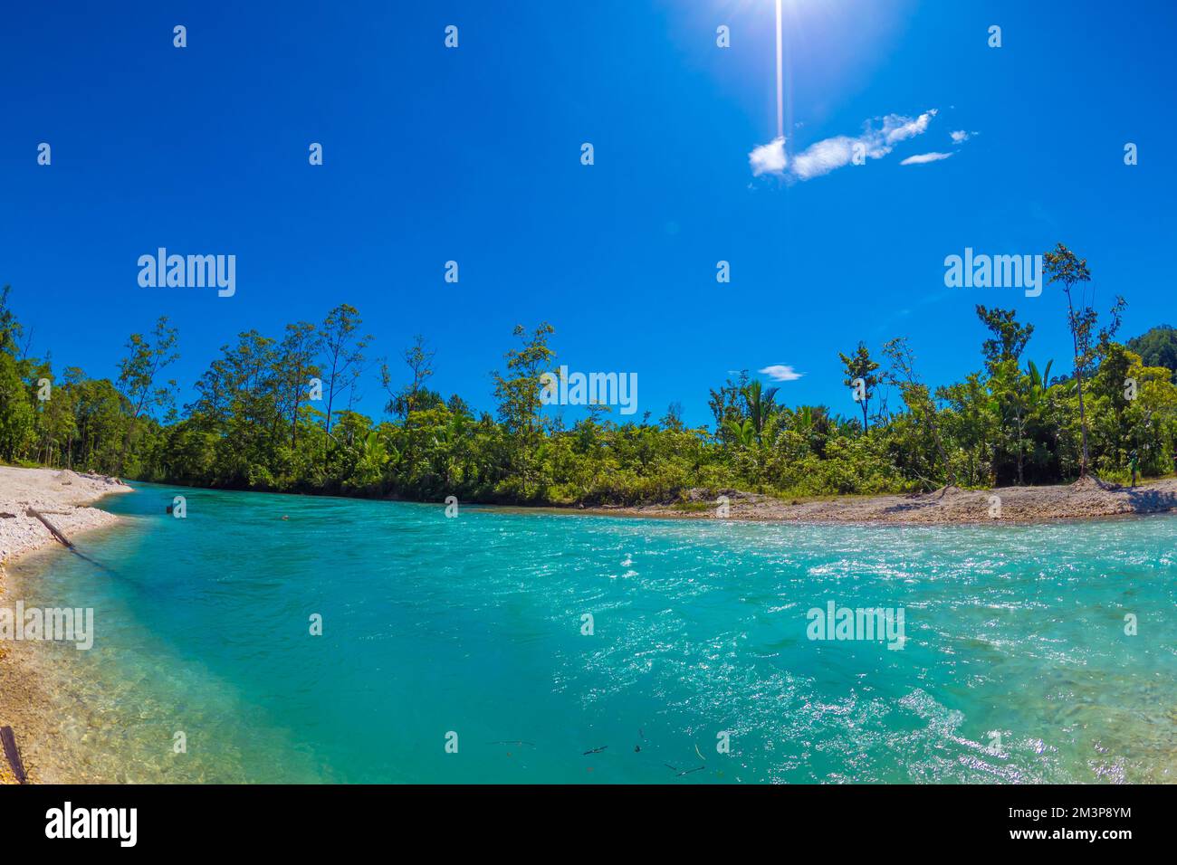 Pristine colorful turquoise water in the crystal river in papua New ...