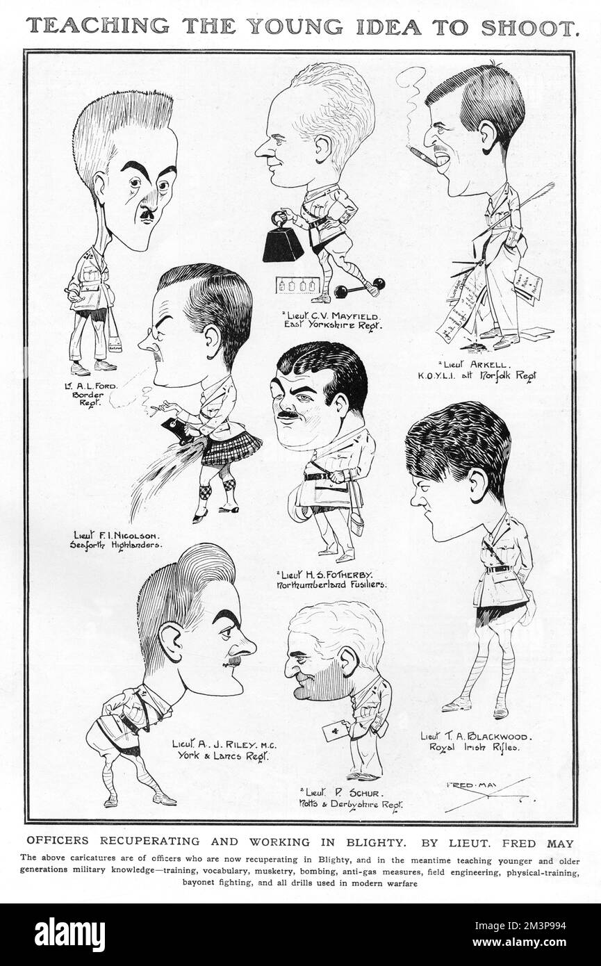 Officers recuperating & working in Blighty by Fred May, WW1 Stock Photo ...